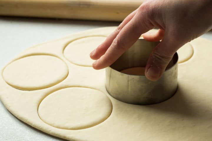 Homemade Italian Tigella bread filled with savoury ham and cheese or ...