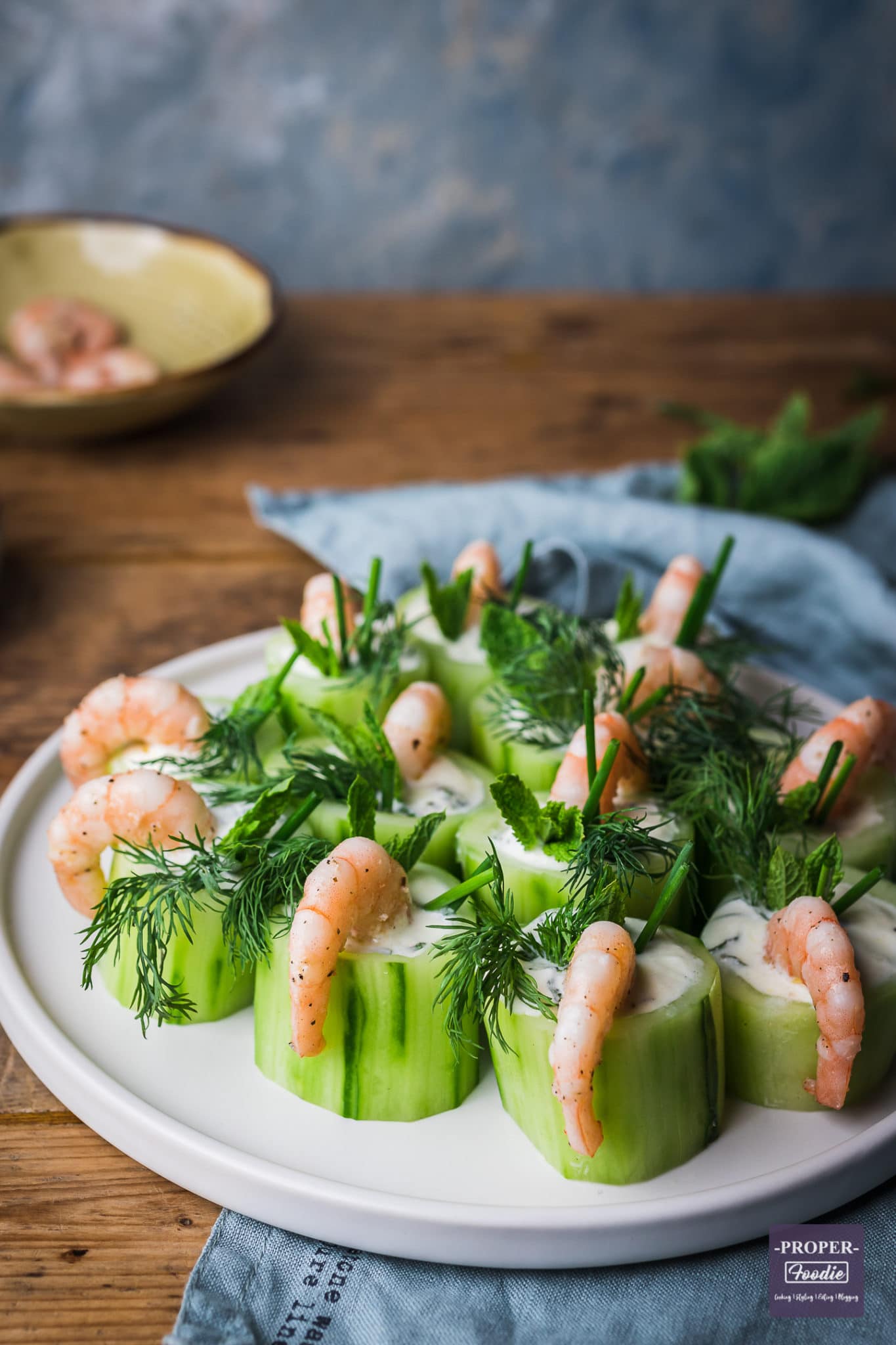 Cucumber canapes with prawns and tzatziki - ProperFoodie
